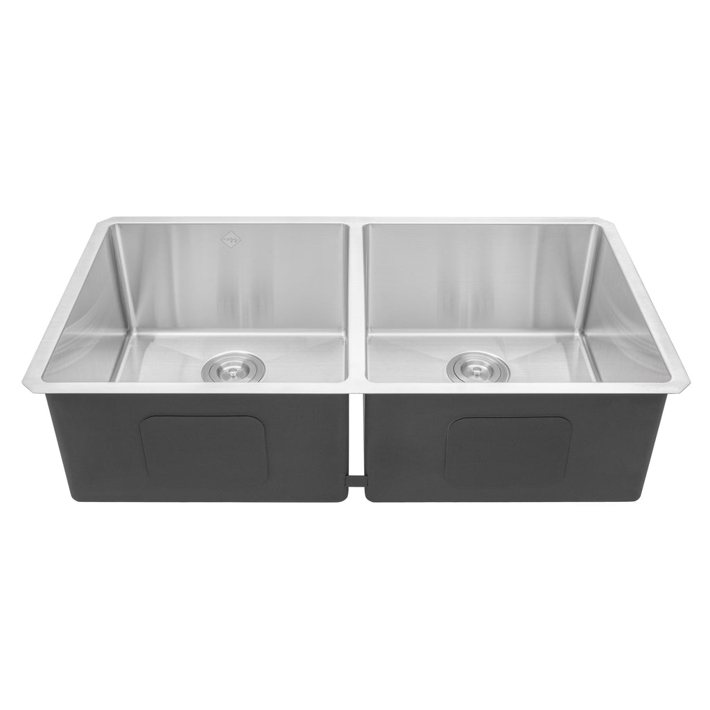 Undermount 16 Gauge Stainless Steel Double Bowl Kitchen Sink with 15mm ...